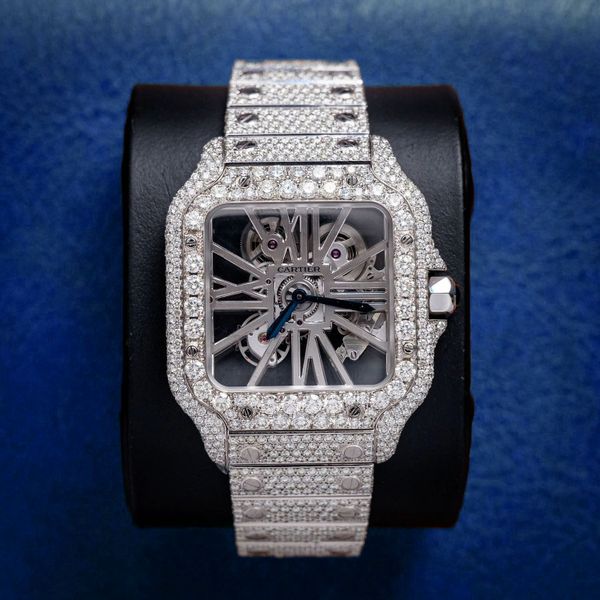 Icebox - Cartier - Santos Skeleton Iced Out - Stainless Steel