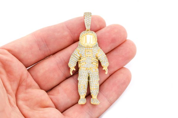 Icebox - Astronaut Space Diamond Pendant 14k Solid Gold 4.25ctw