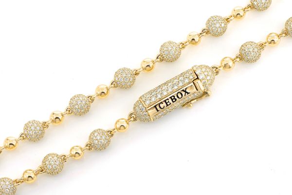 Icebox - Diamond Bead Ball Chain 14k Solid Gold 21.50ctw