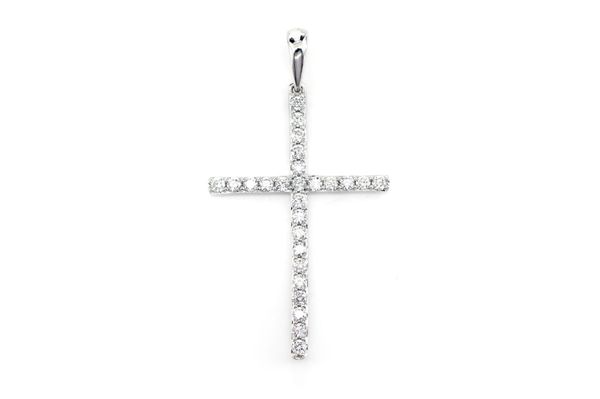 Icebox - Minimalist Long Diamond Cross Pendant 14k Solid Gold 0.33ctw