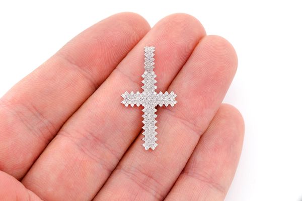 Icebox - Small 5 Row Jagged Cross Diamond Pendant 14k Solid Gold 0.75ctw