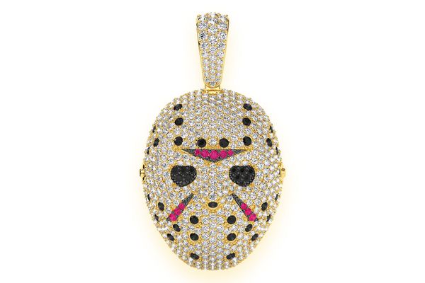 Icebox - Hockey Mask Ruby & Diamond Pendant 14k Solid Gold 3.75ctw