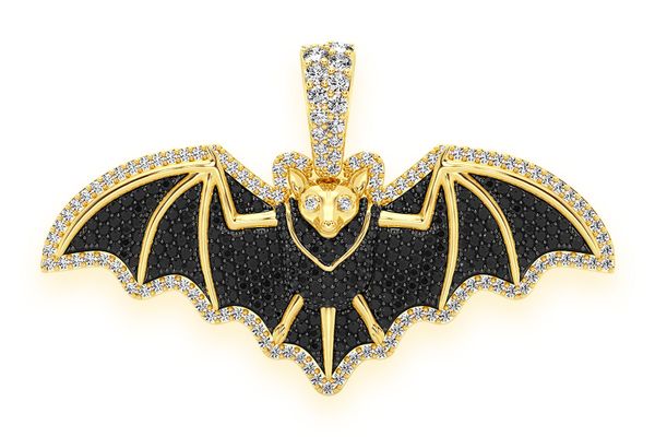 Icebox - Fruit Bat Black & White Diamond Pendant 14k Solid Gold 1.75ctw